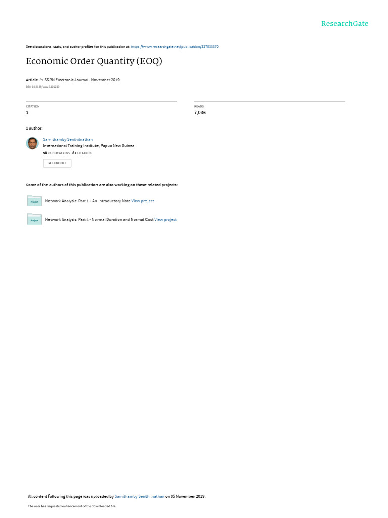 Economic Order Quantity (Eoq) | PDF | Inventory | Business Economics