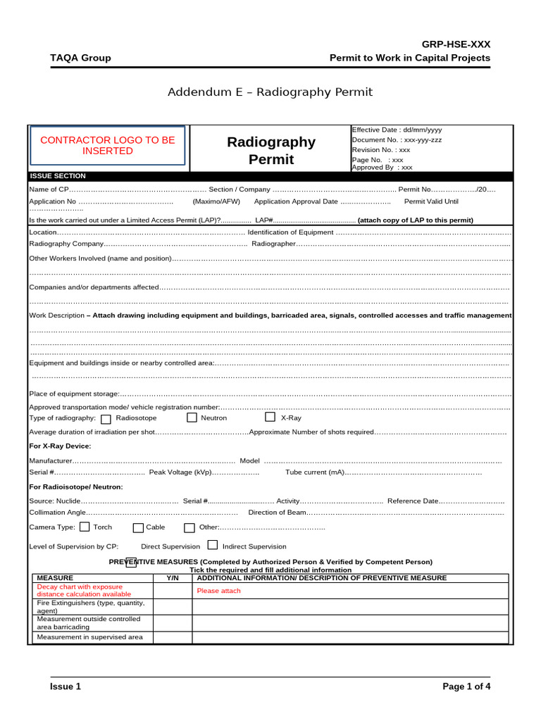 Radiography Permit for Capital Projects | PDF | Radiation