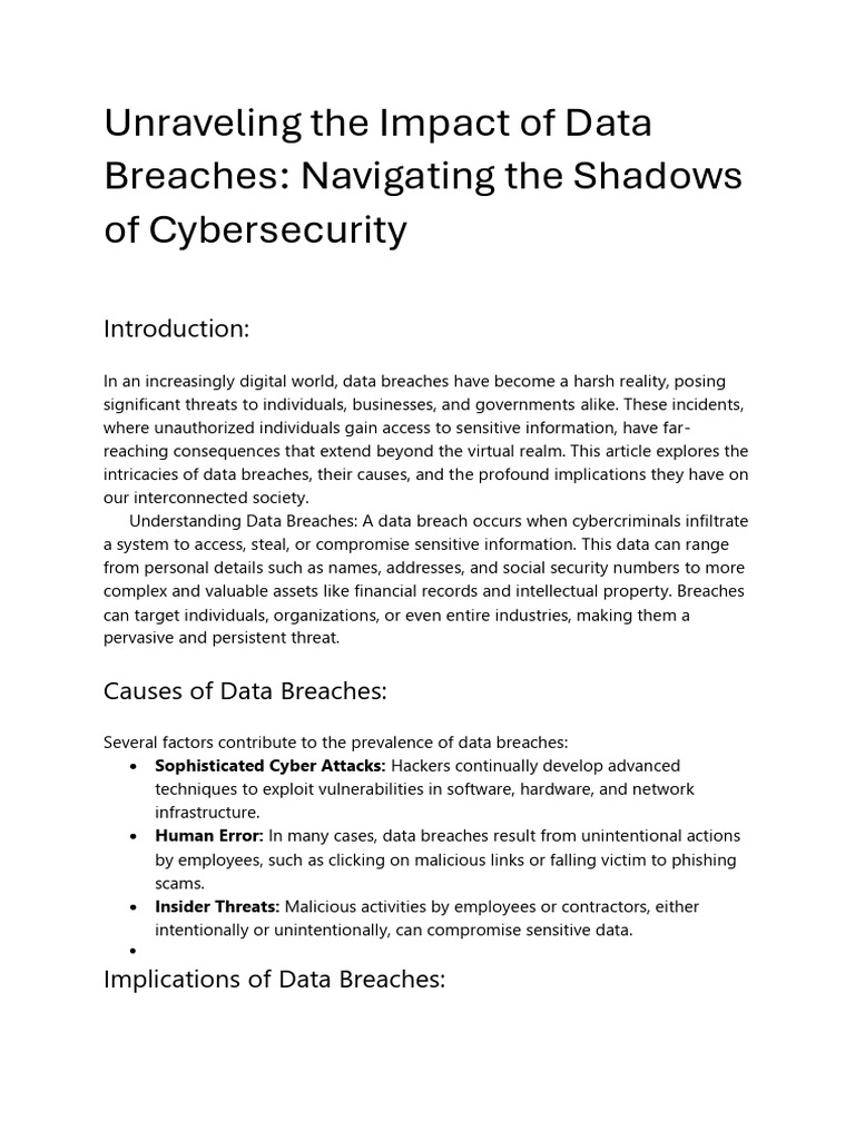 Unraveling The Impact of Data Breaches Navigating The Shadow | PDF | Security | Computer Security