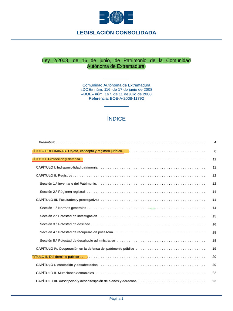 Ley Patrimonio Extremadura | PDF | Propiedad | Bienes (Ley)