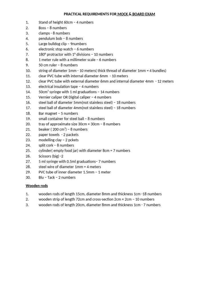Practical Requirements for Board Exams | PDF