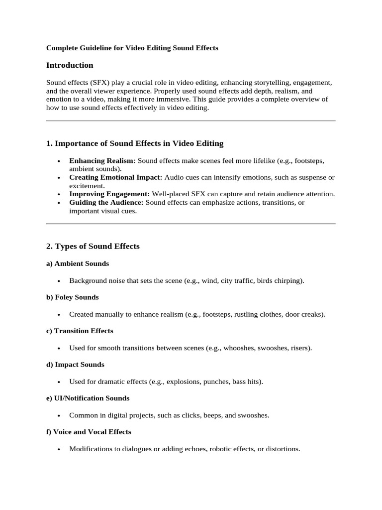 Complete Guideline For Video Editing Sound Effects | PDF | Equalization ...