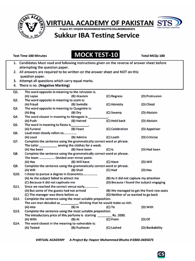 Mock Test!! Matric Category | PDF