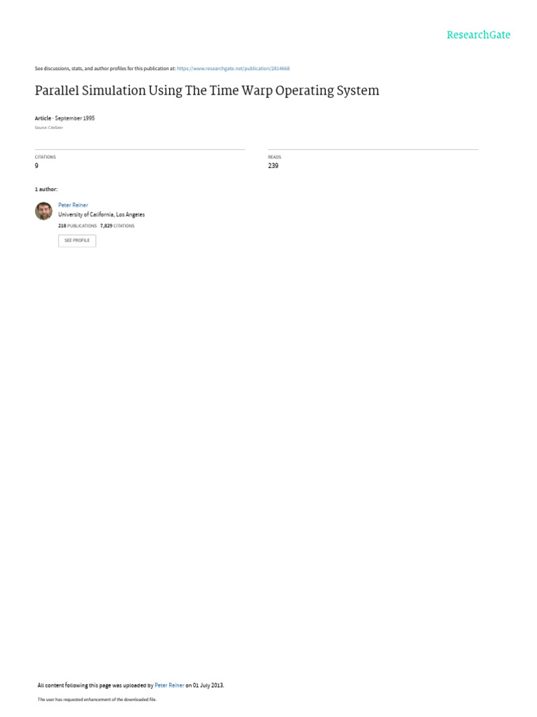 Reiher - 1990 - Parallel Simulation Using The Time Warp Operating System | PDF | Simulation ...