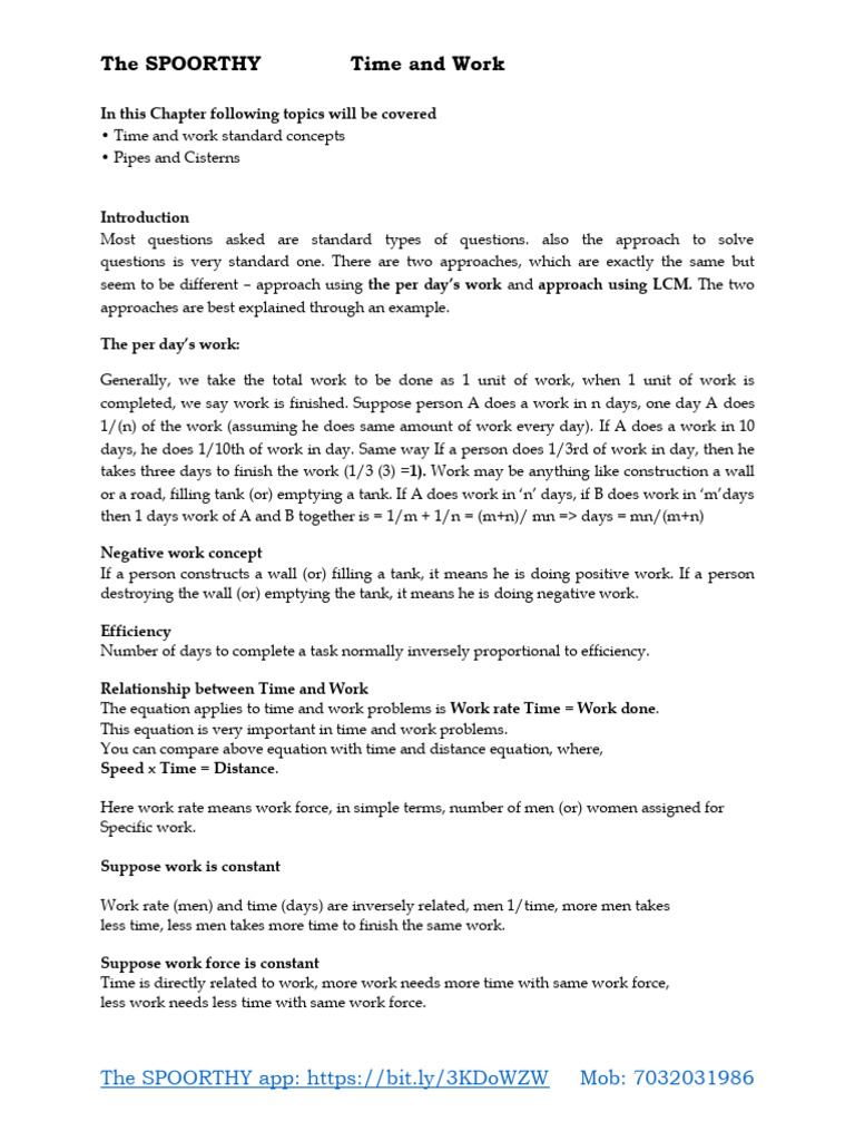 Time and Work Concepts Explained | PDF | Force | Physics