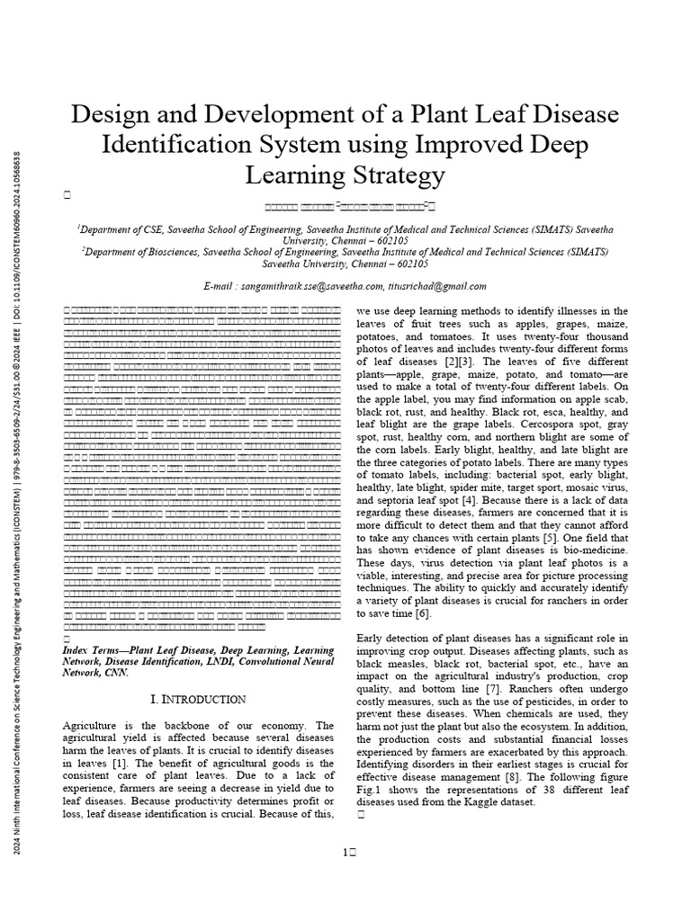 Design And Development Of A Plant Leaf Disease Identification System Using Improved Deep