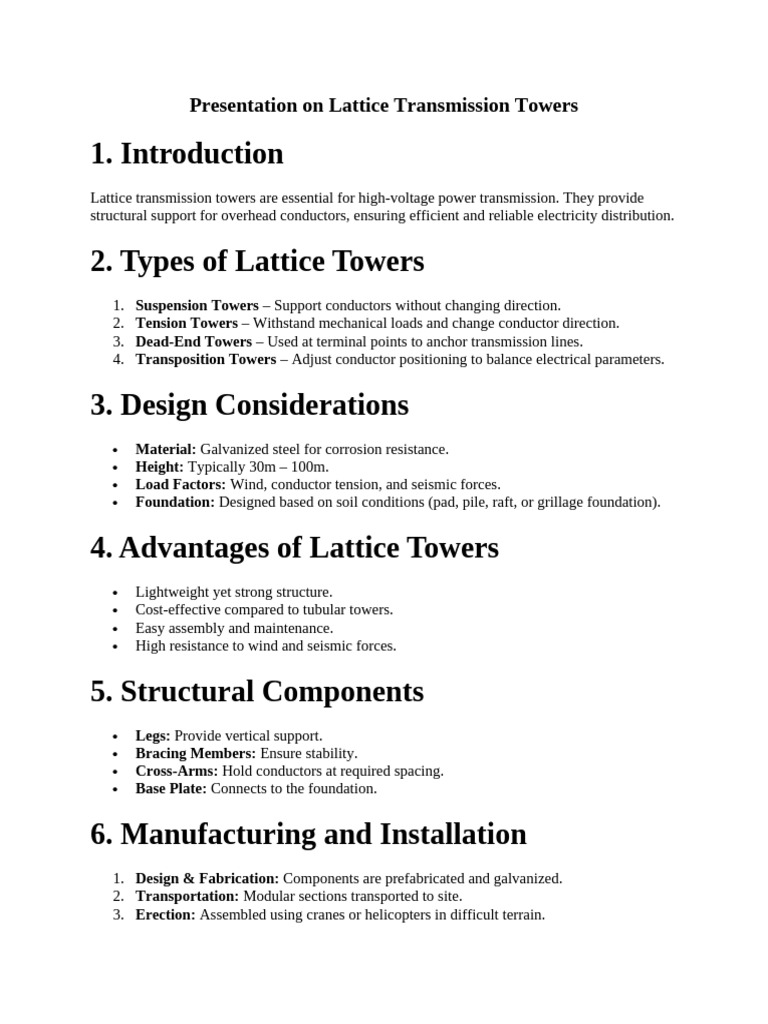Presentation On Lattice Transmission Towers | PDF