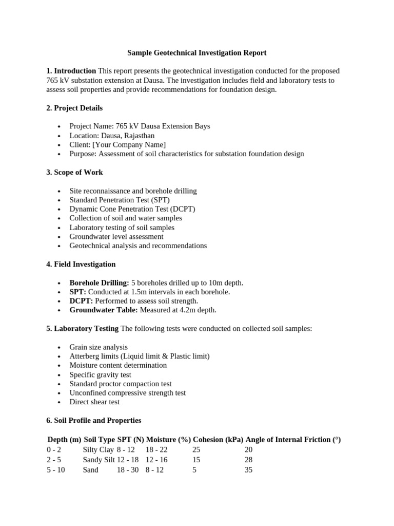 Sample Geotechnical Investigation Report | PDF | Geotechnical ...