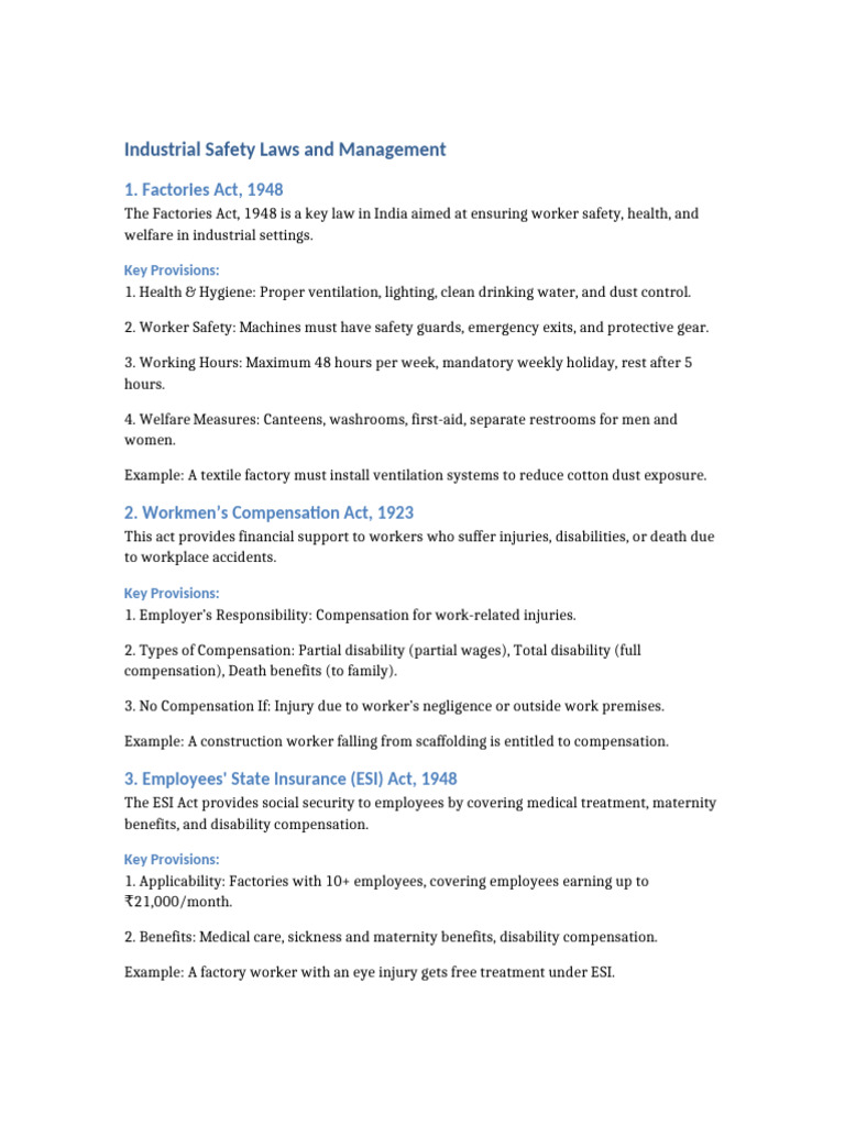 Industrial Safety Laws Overview | PDF | Occupational Safety And Health ...