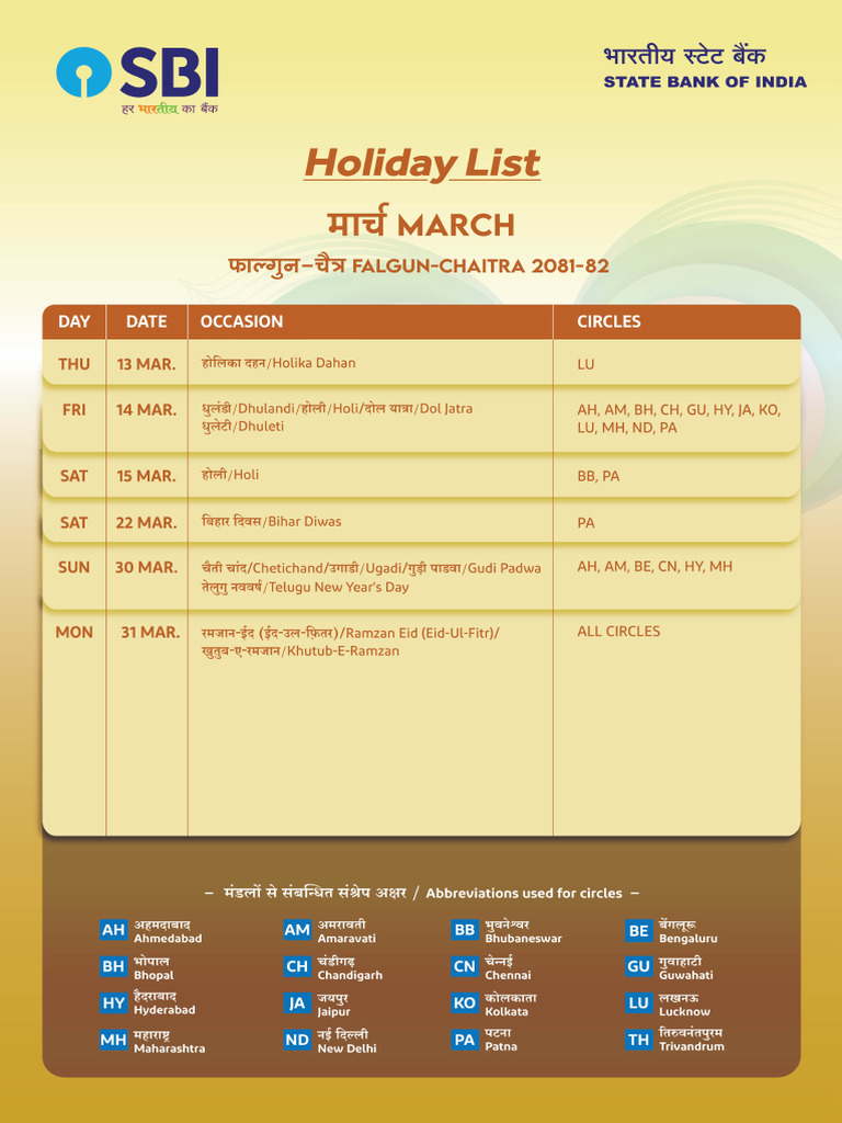Holiday List March 2025 | PDF