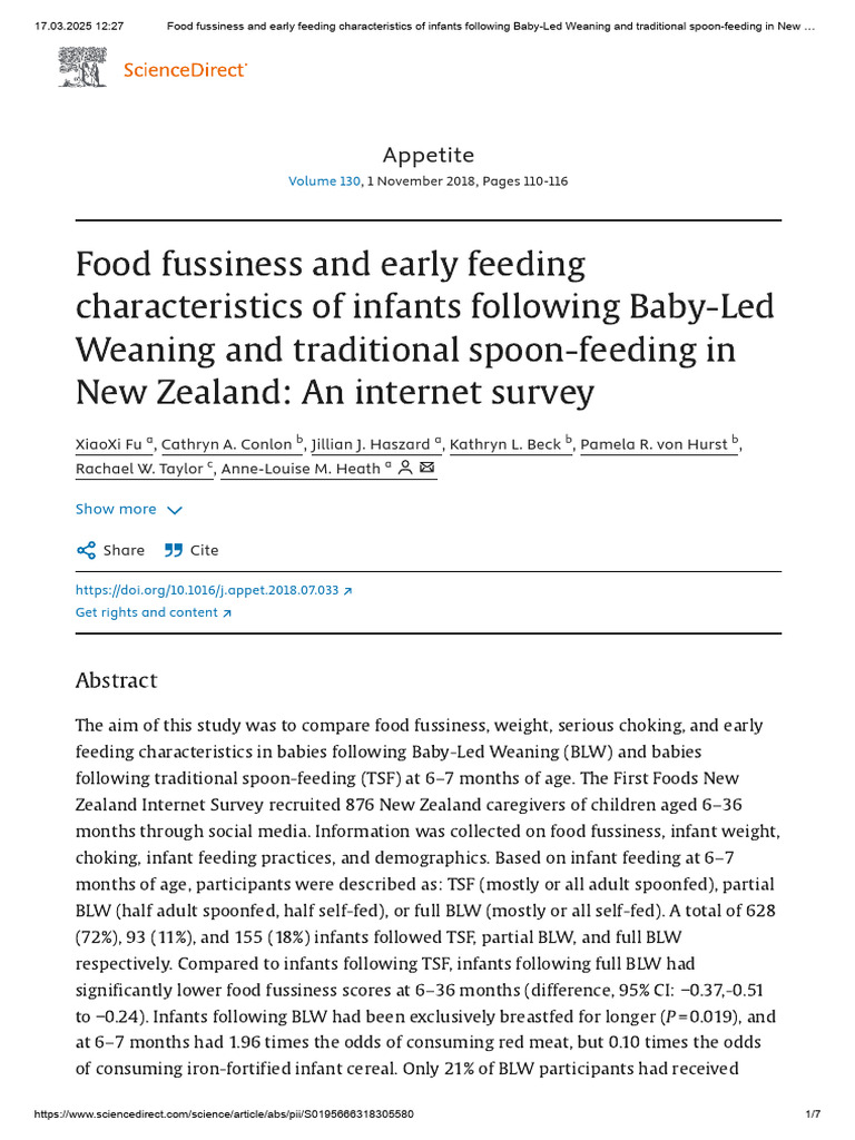 Food Fussiness and Early Feeding Characteristics of Infants Following ...