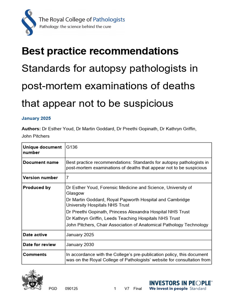 Standards For Autopsy Pathologists in Post Mortem Examinations of ...