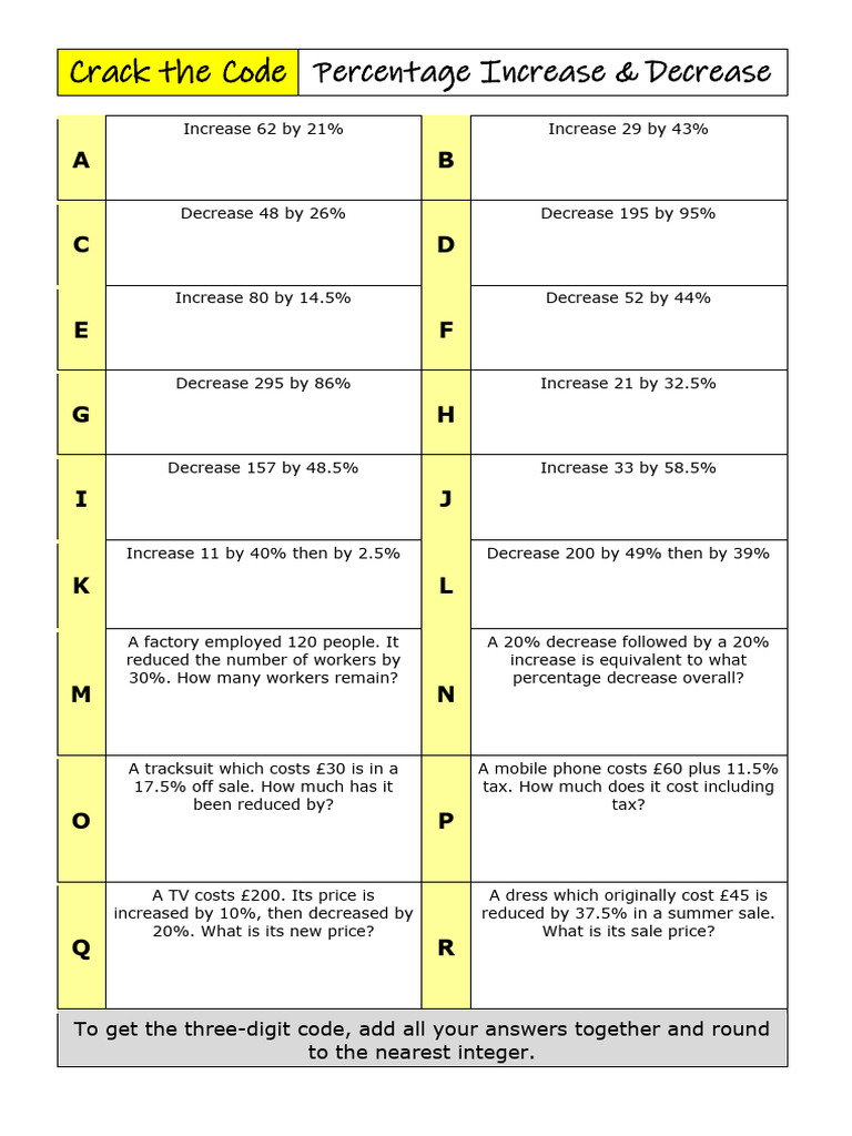 Percentage Increase and Decrease Crack the Code | PDF