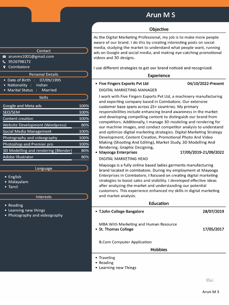 Resume Arun MS | PDF