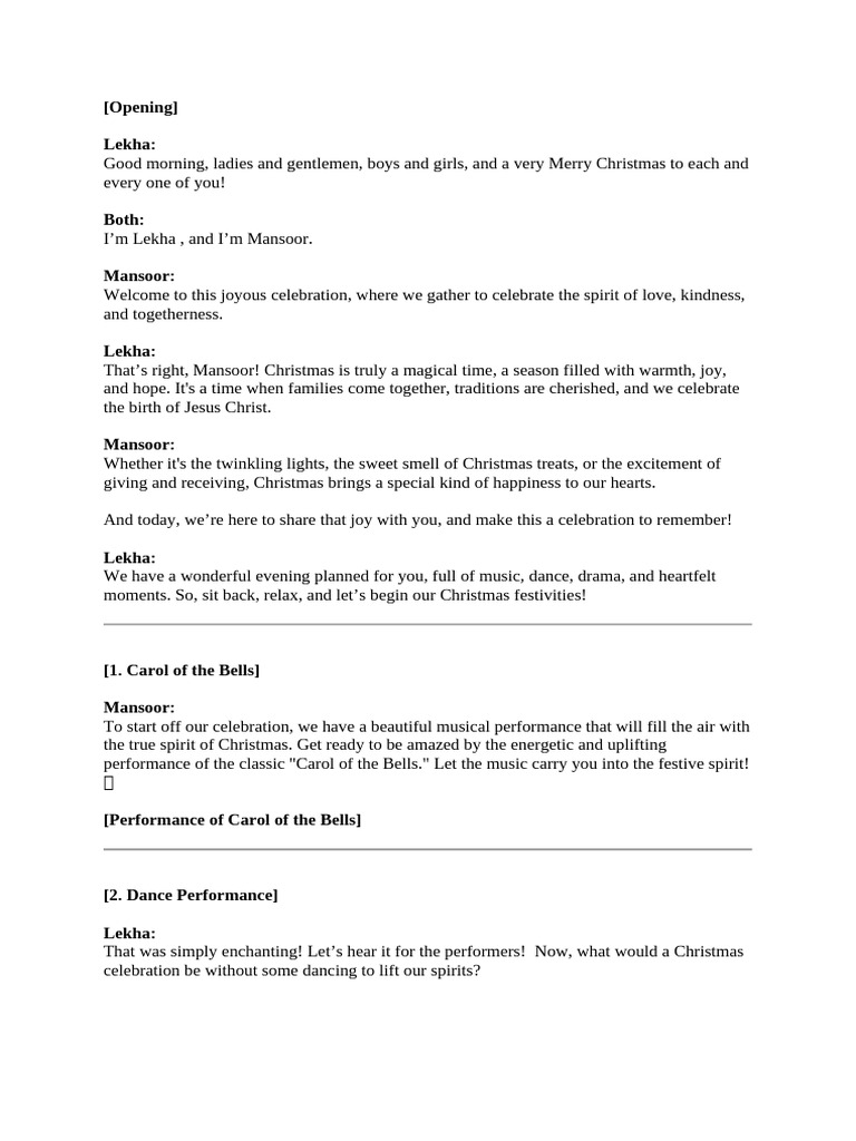Christmas Anchoring Script LEKHA and MANSOOR (1) | PDF | Christmas | Christmas Carols
