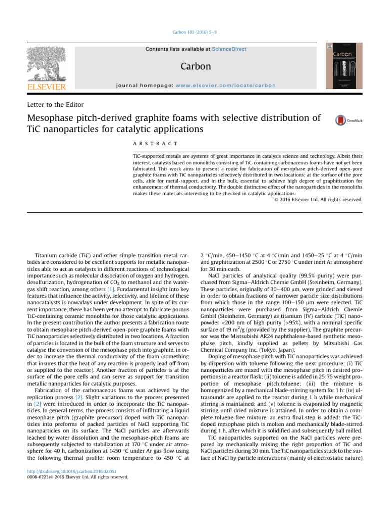 2016 - Mesophase Pitch-Derived Graphite Foams... Carbon 2016 | PDF ...