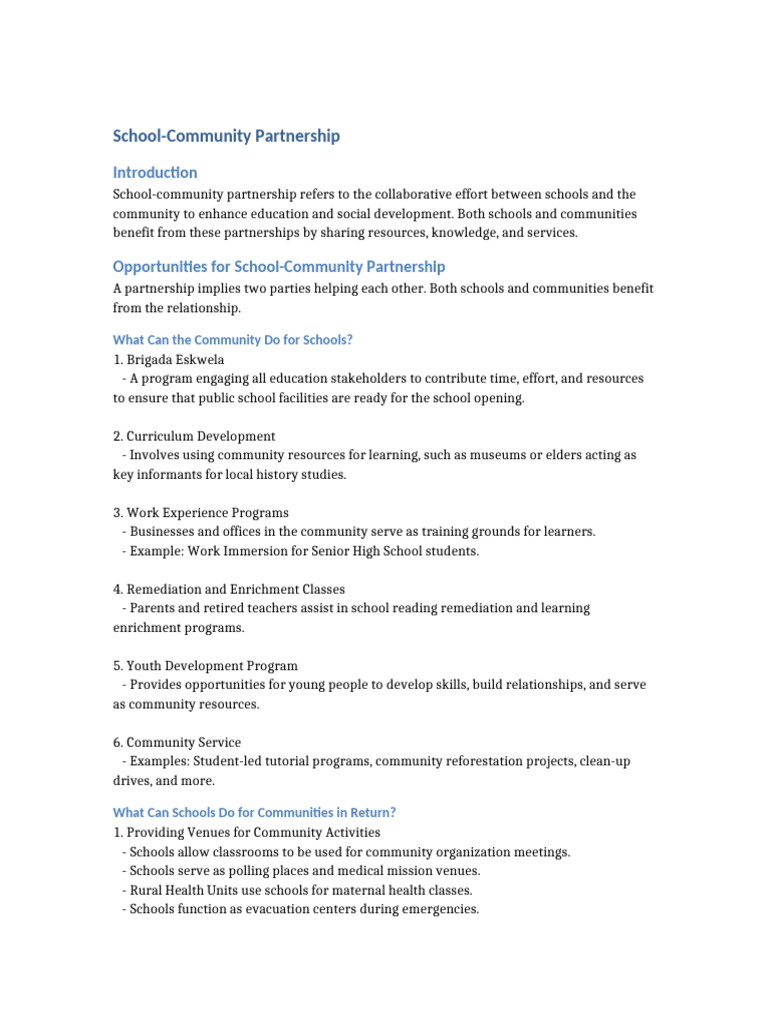 School Community Partnership | PDF | Teaching | Pedagogy