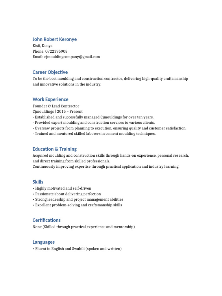 John Robert Keronye CV Basic | PDF