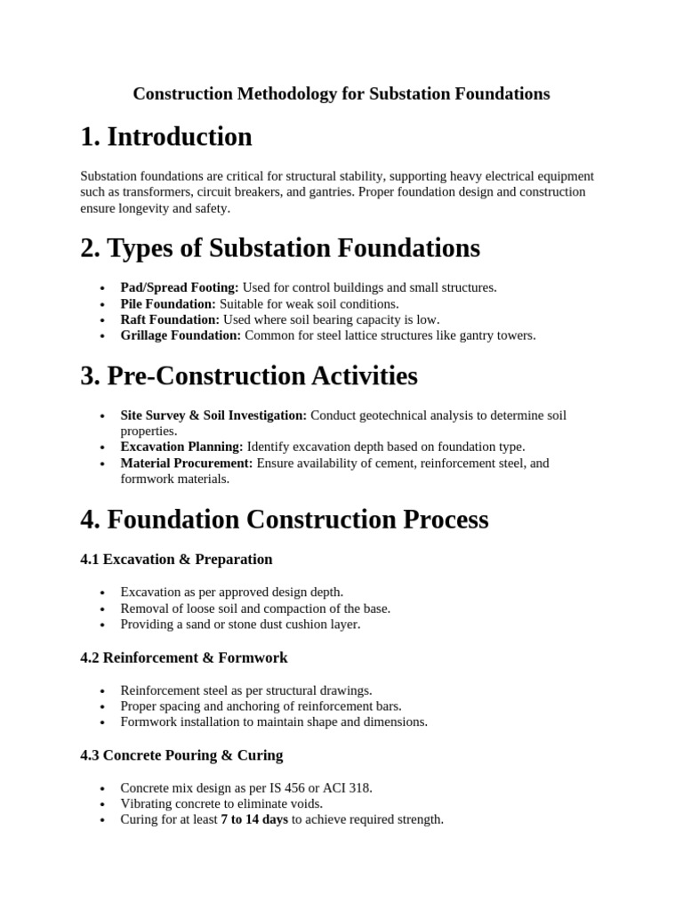 Substation Foundation Construction Methodology | PDF