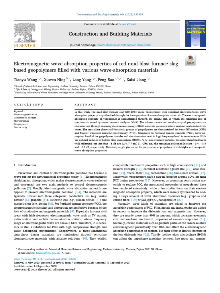 Construction and Building Materials: Tianyu Wang, Xuwen Ning, Lang Yang ...