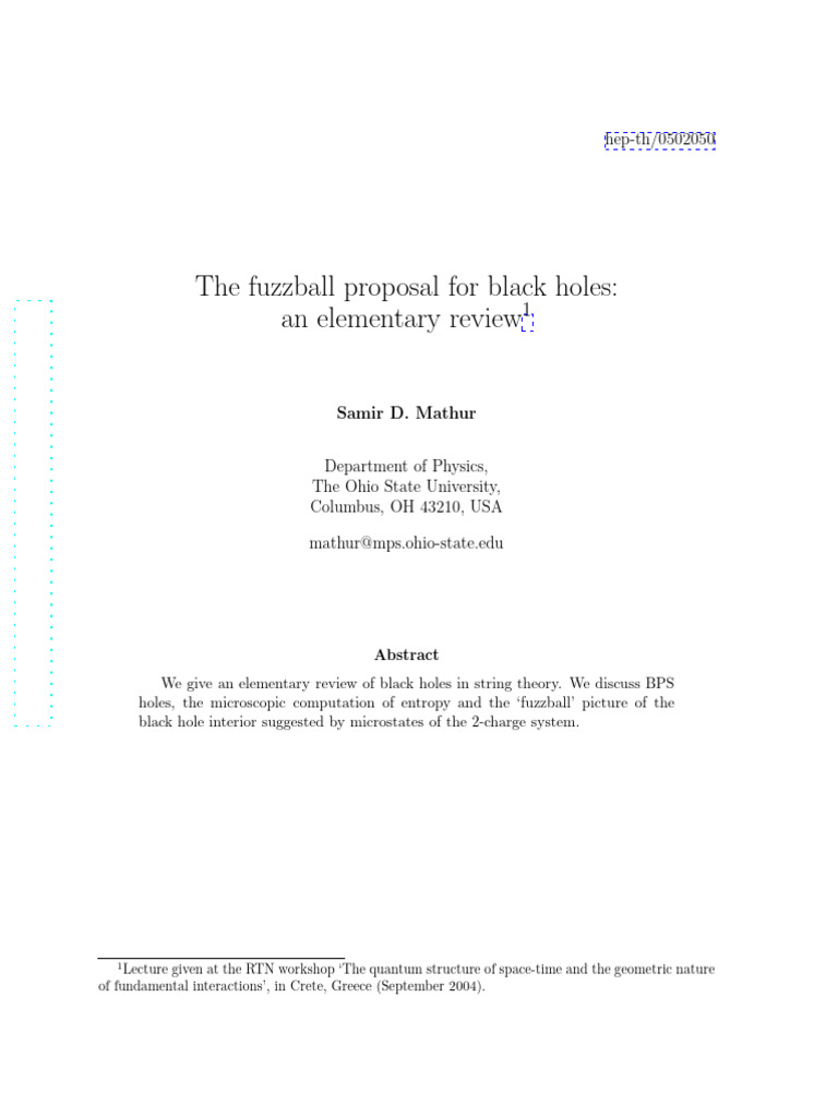 The Fuzzball Proposal For Black Holes: An Elementary Review: Hep-Th ...