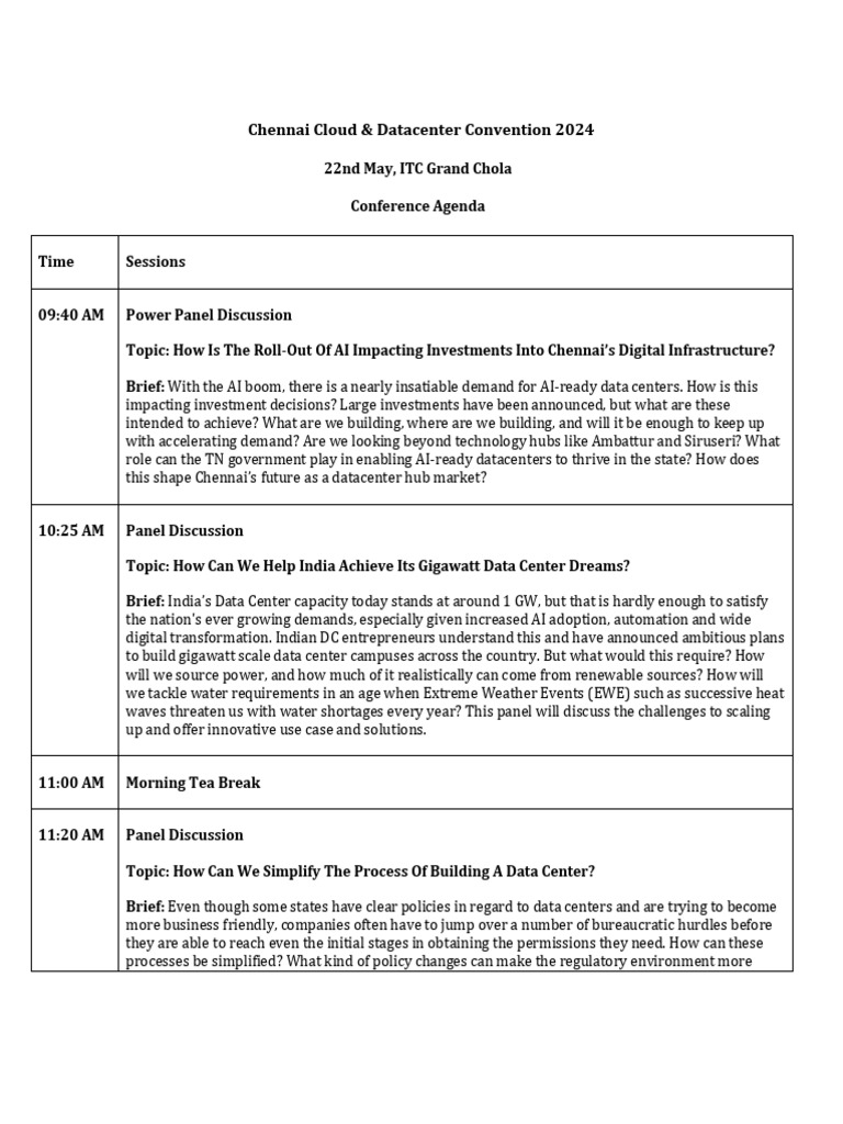 Chennai CDC Conference Agenda_2025 | PDF | Data Center | Cloud Computing