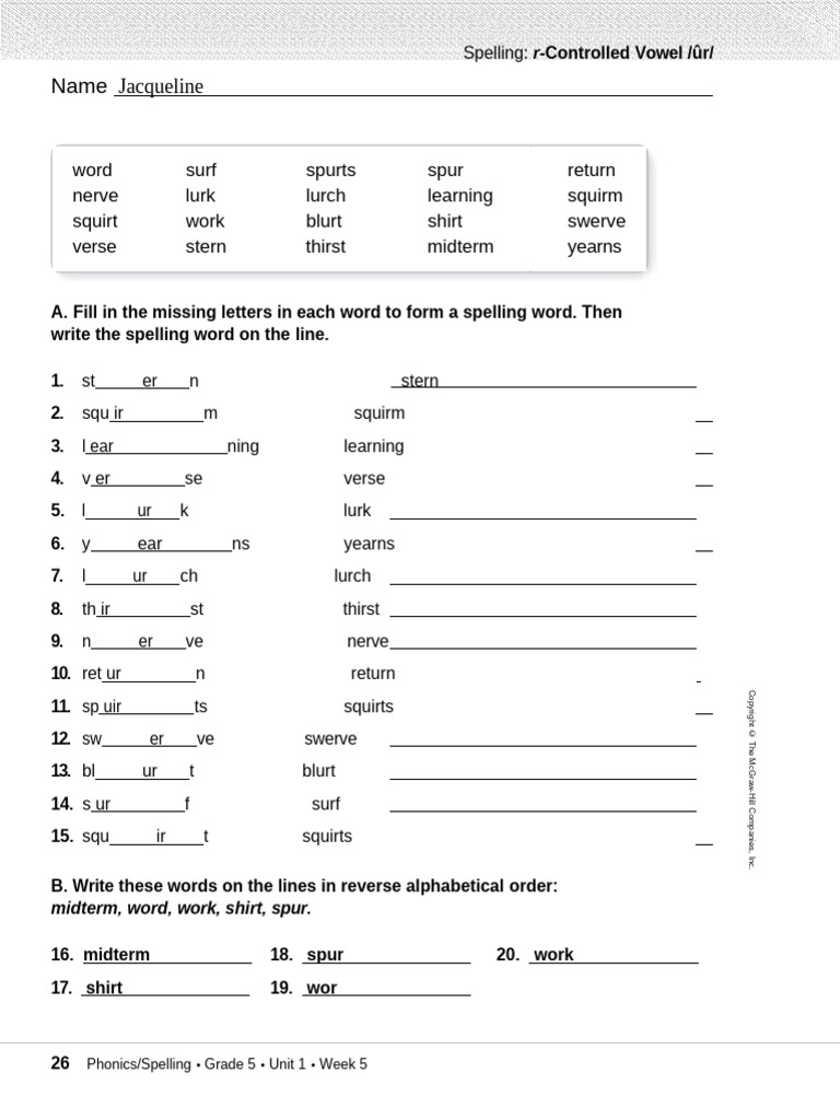 1.5 Spelling Worksheets | PDF | Writing | Linguistics