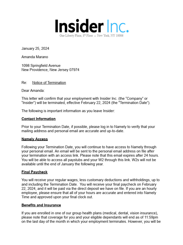 Exit Packet - Amanda Marano | PDF | Consolidated Omnibus Budget ...