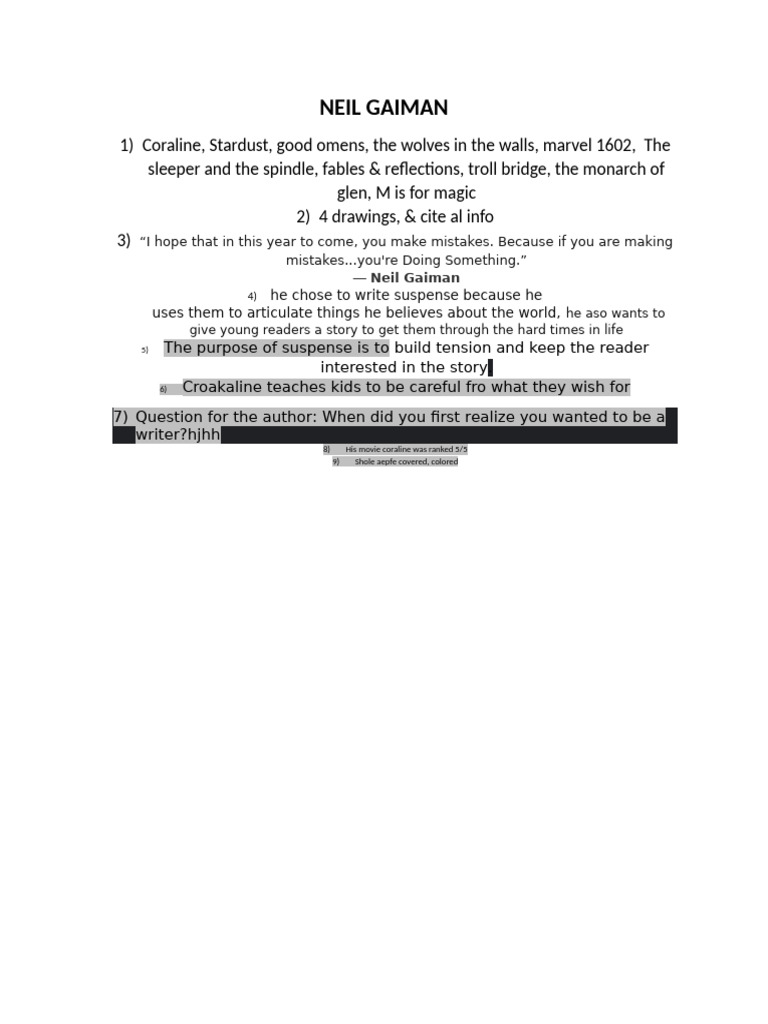 Neil Gaiman - (ONE PAGER) | PDF