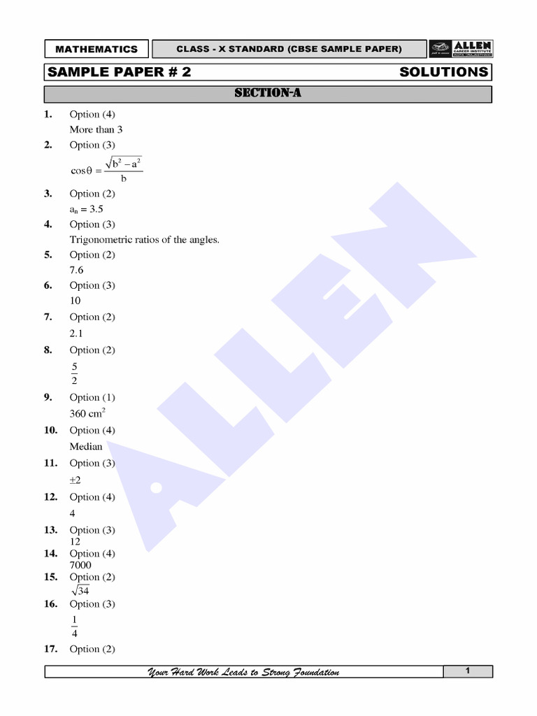 Sample Paper 2 Standard Maths Sol | PDF