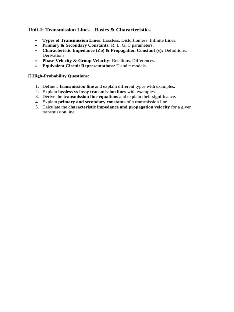 Emwtl Unit-1 Imp Topics | PDF