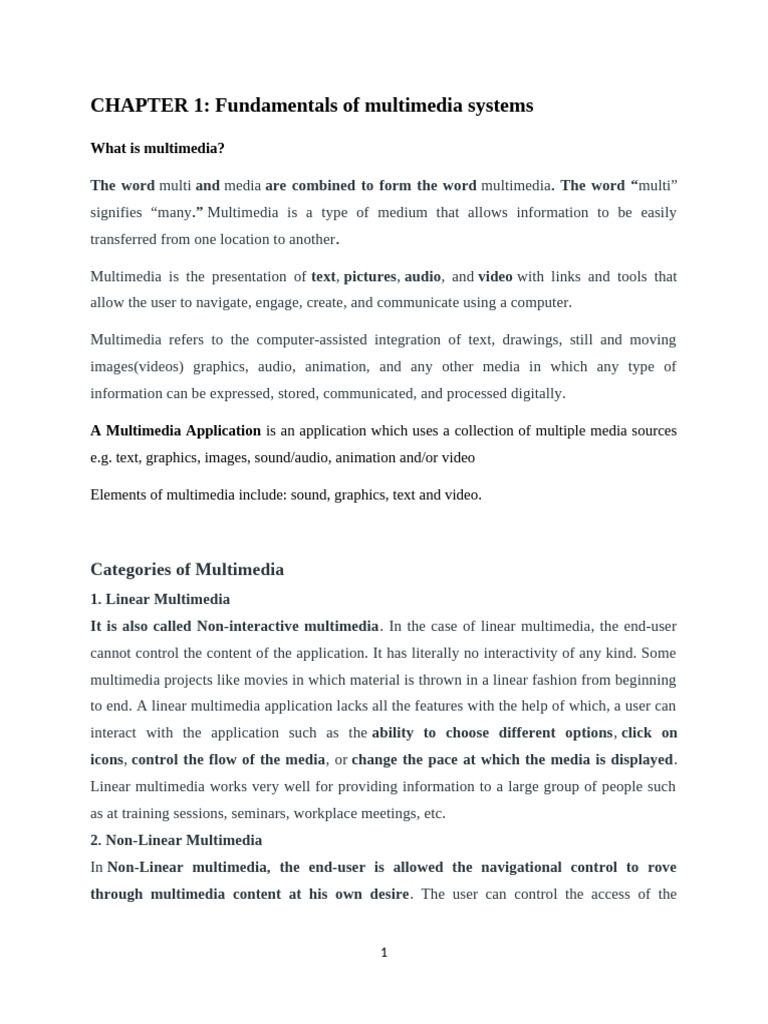 CHAPTER 1 - Fundamentals of Multimedia Systems | PDF | Multimedia | Information