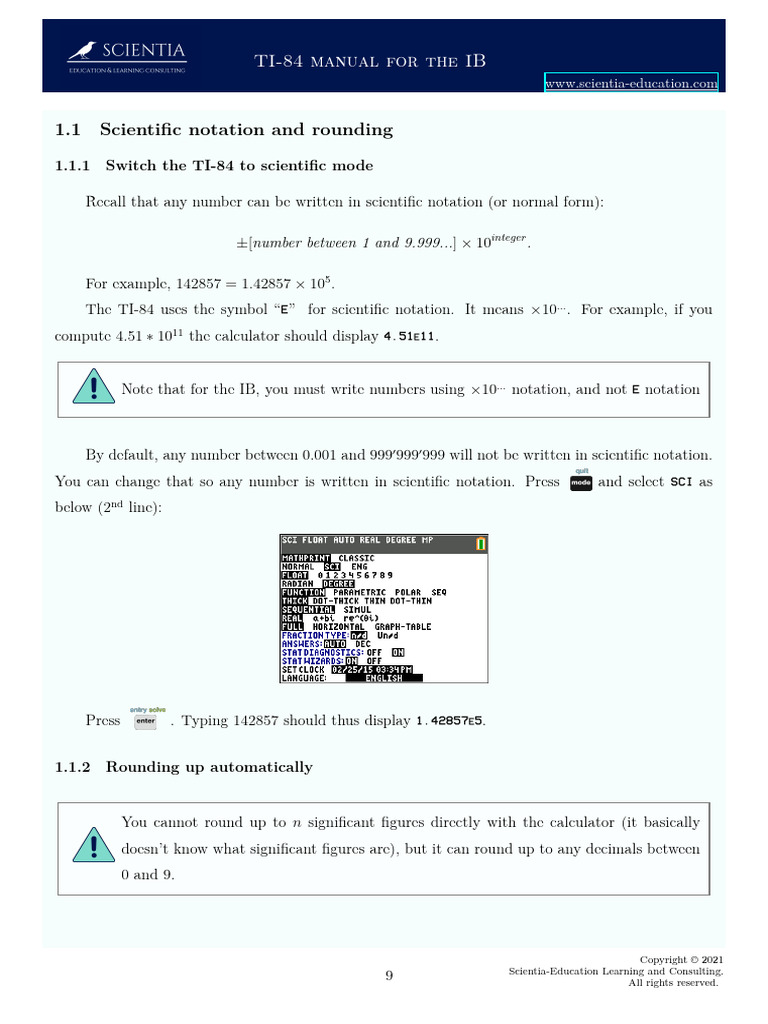 TI84 for AA HL 1 1 Scientific Notation and Rounding | PDF | Mathematics | Arithmetic