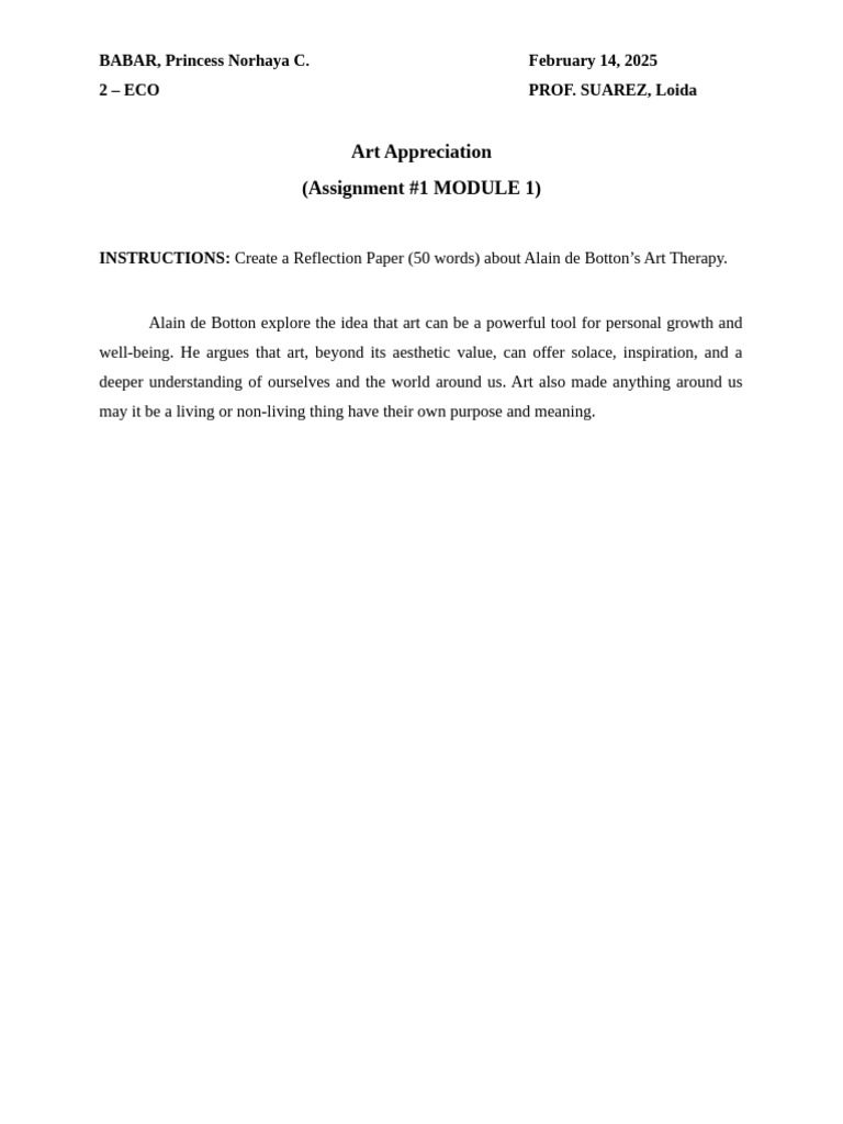 Art Appreciation (Assign #1 MODULE 1) | PDF