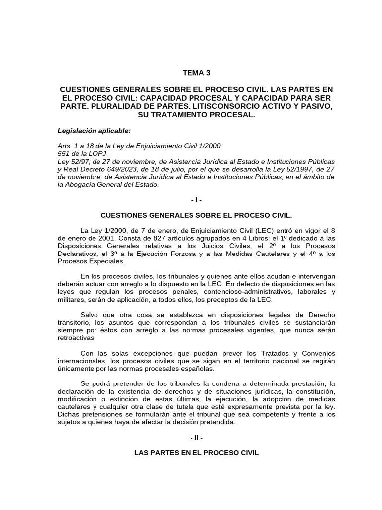 TEMA 3 PARTES PROCESALES | PDF | Ley procesal | Abogado