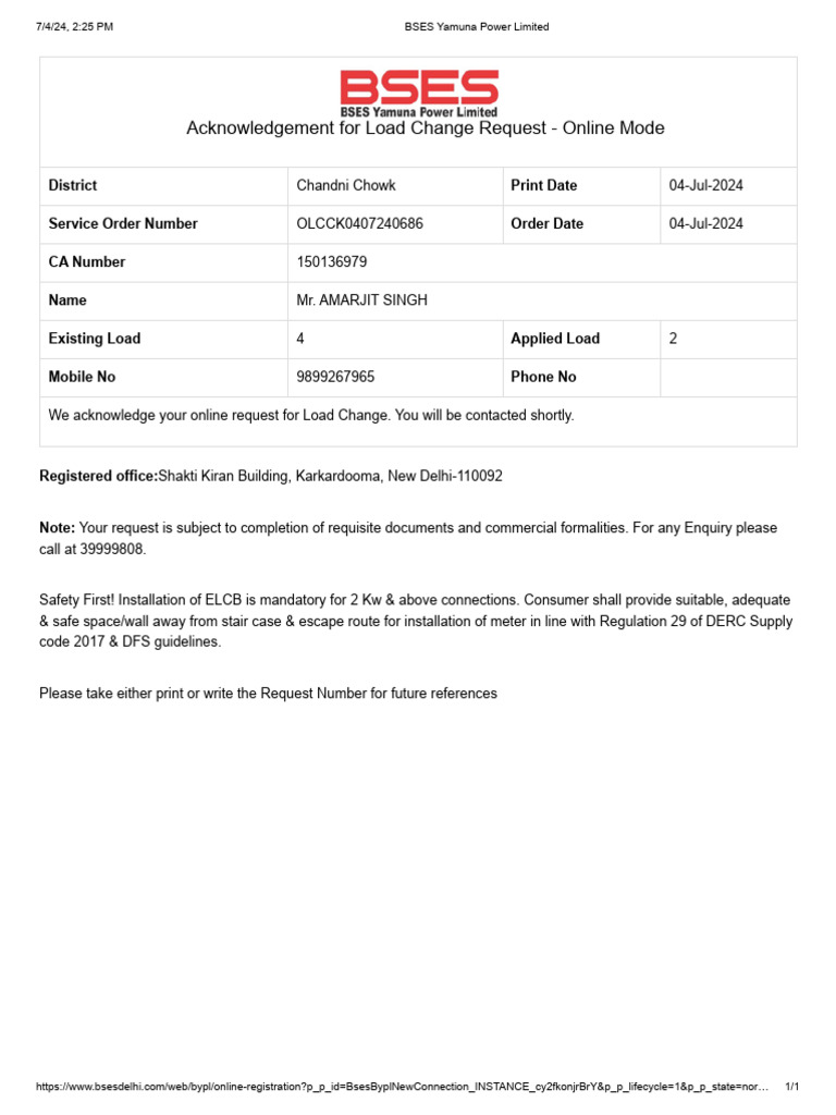 BSES Yamuna Power Limited | PDF