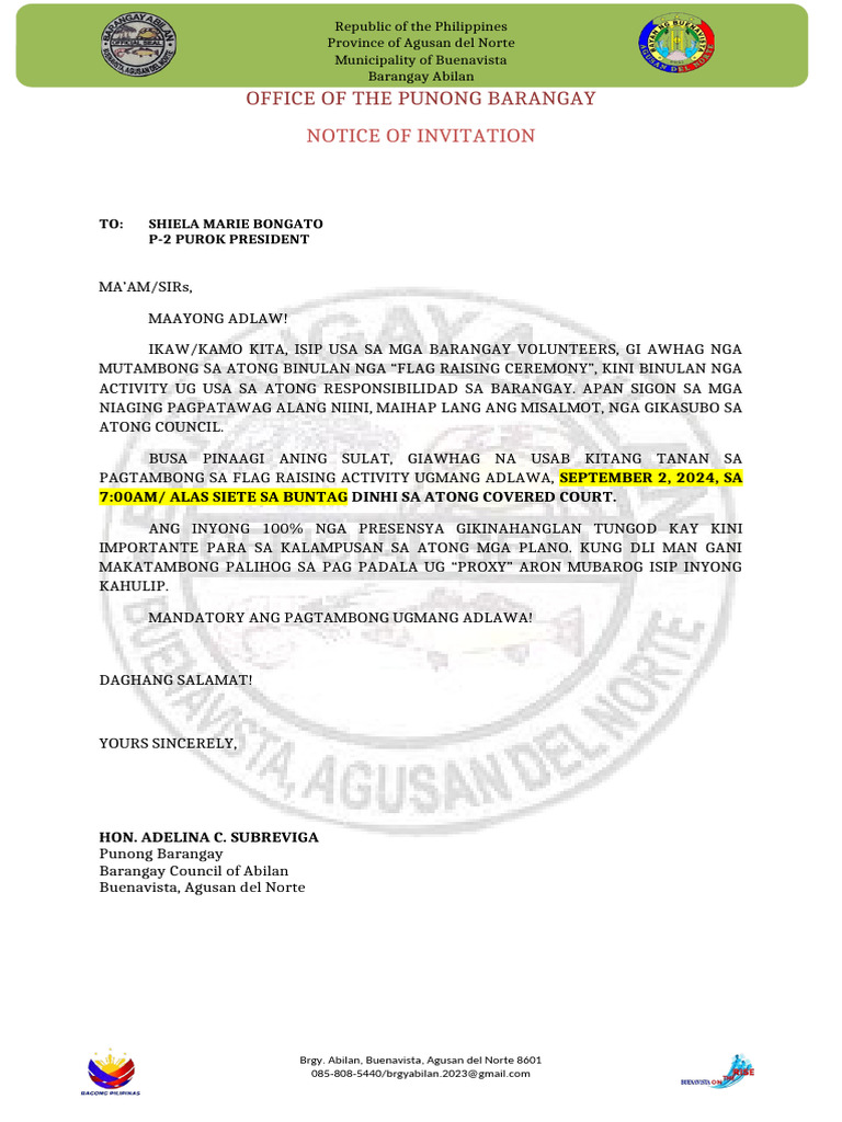 Notice of Invitation Flag Raising Activity 2 | PDF