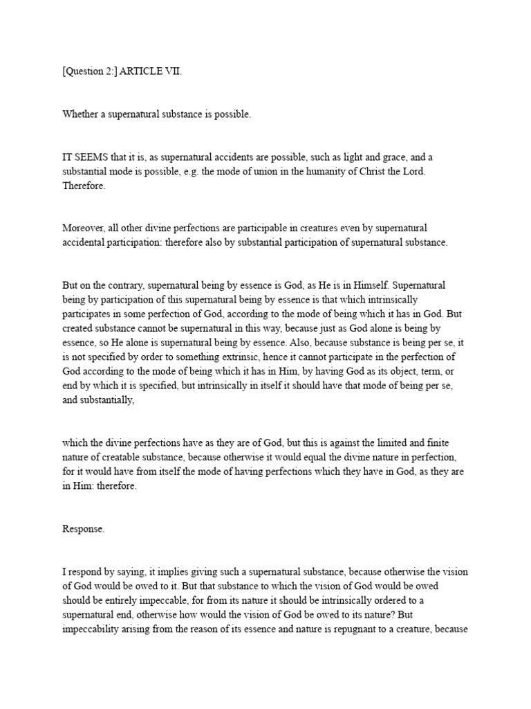 Diego de Caceres Supernatural Substance Commentary On Thomas Summa Theologiaej Prima Pars | PDF ...