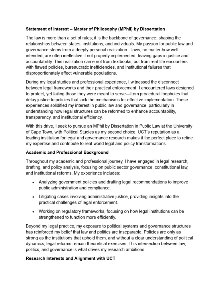 Statement of Interest - UCT | PDF | Governance | Policy