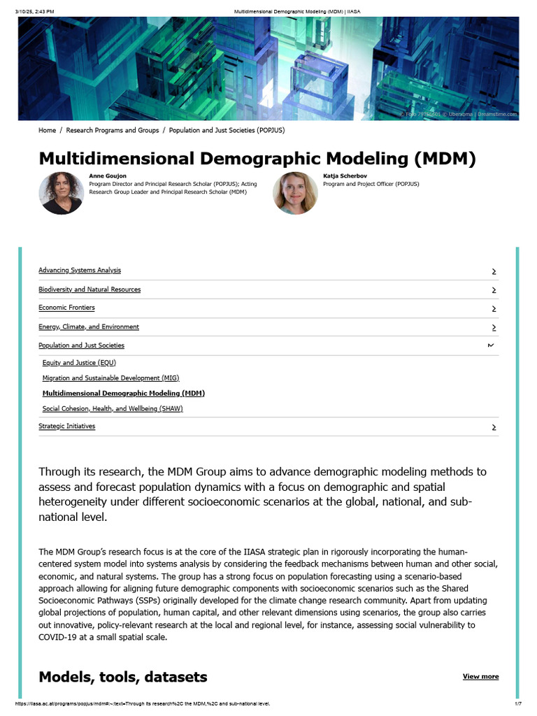 Multidimensional Demographic Modeling (MDM) _ IIASA | PDF | Environmental Social Science ...