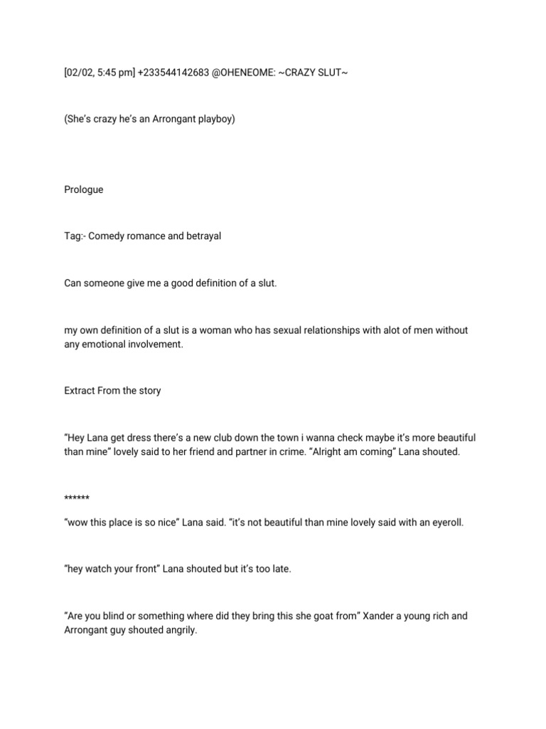 CRAZY SLUT (She's Crazy He's An Arrongant Playboy) | PDF