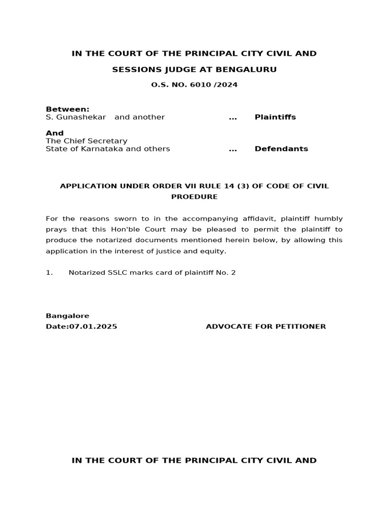 Application Under Order 7 Rule 14(3) CPC | PDF | Affidavit | Judiciaries
