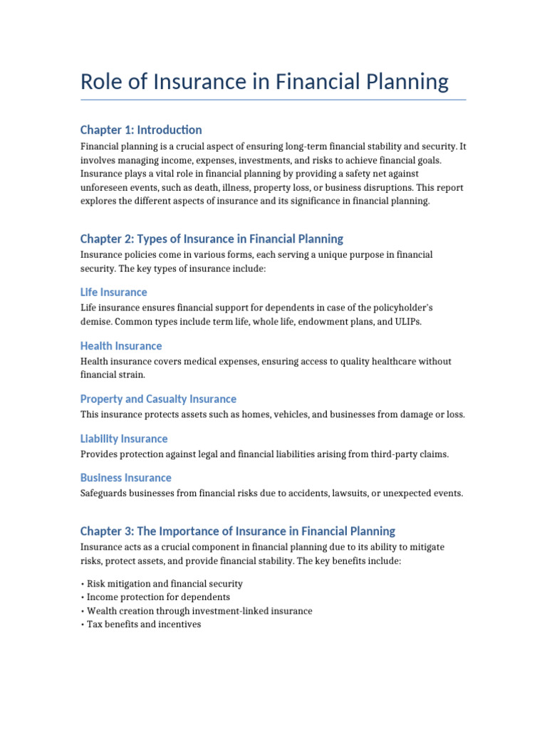 Role of Insurance in Financial Planning | PDF | Insurance | Life Insurance
