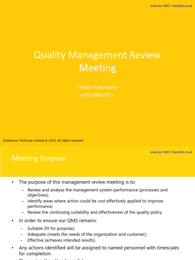 ISO 9001 2015 Management Review Presentation Sample | PDF | Quality ...