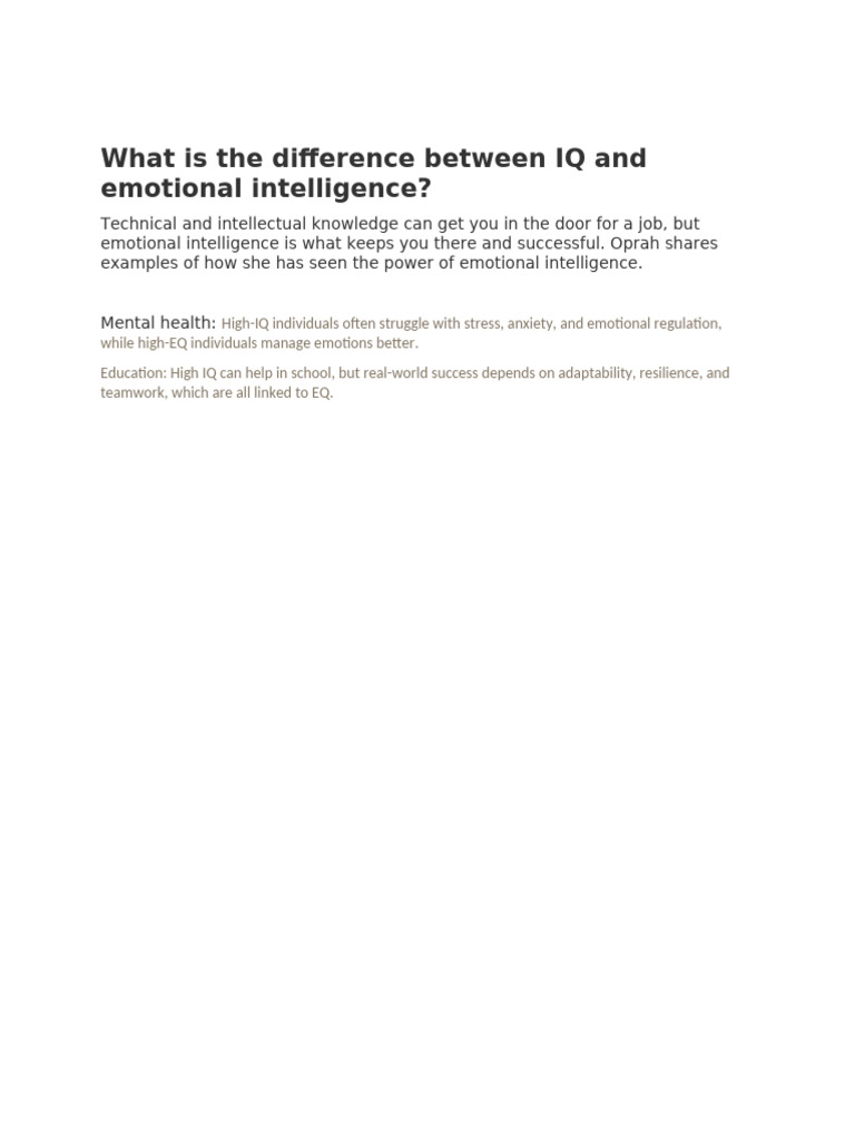 What Is The Difference Between IQ and Emotional Intelligence | PDF