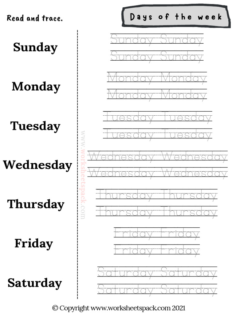 Days of The Week Tracing Activities | PDF