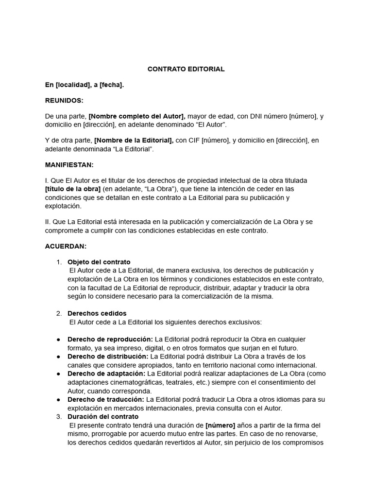 Contrato Editorial: Derechos y Obligaciones | PDF | Publicación ...