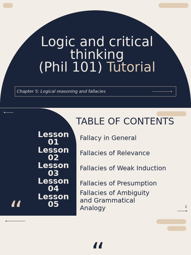 Logic Tutorial On CH 5 Logical Reasoning and Fallacies | PDF | Fallacy | Argument