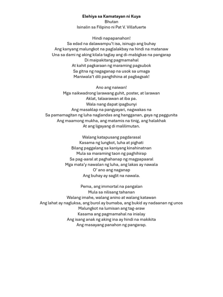 Elehiya Sa Kamatayan Ni Kuya | PDF