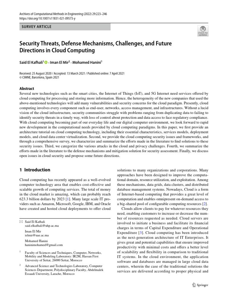 Security Threats, Defense Mechanisms, Challenges, and Future Directions in Cloud Computing | PDF ...